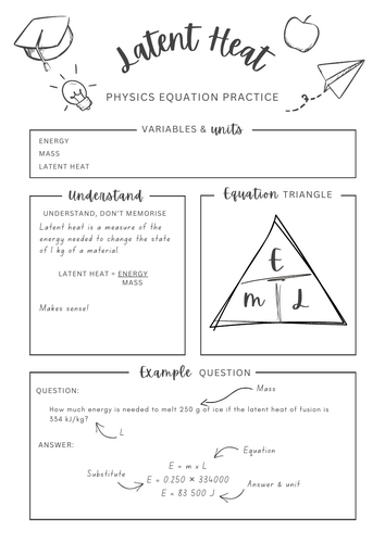 Latent heat equation - Physics equation worksheet | Teaching Resources
