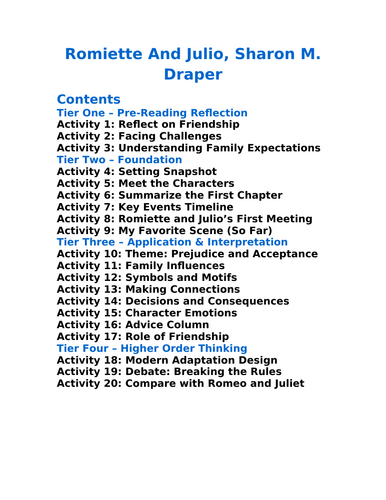 Romiette And Julio Sharon M Draper - 20 Differentiated Activities ...