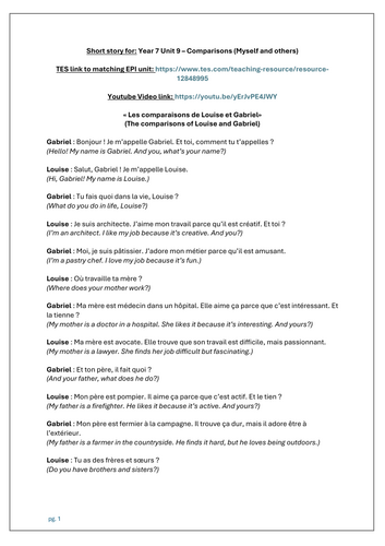 09. FRENCH SHORT STORY - Year 7. Unit 9: Faire des comparaisons ...