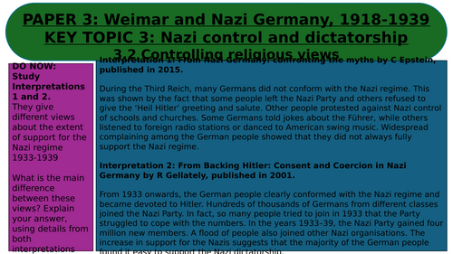 EDEXCEL GCSE HISTORY WEIMAR AND NAZI GERMANY KEY TOPIC 3: NAZI CONTROL ...