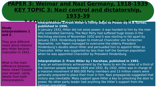 EDEXCEL GCSE HISTORY WEIMAR AND NAZI GERMANY KEY TOPIC 3: NAZI CONTROL ...