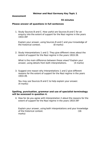 EDEXCEL GCSE HISTORY WEIMAR AND NAZI GERMANY KEY TOPIC 3: NAZI CONTROL ...