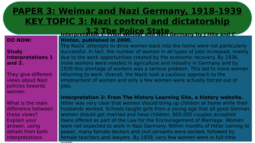 EDEXCEL GCSE HISTORY WEIMAR AND NAZI GERMANY KEY TOPIC 3: NAZI CONTROL ...