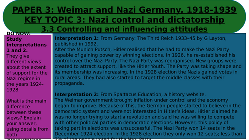 EDEXCEL GCSE HISTORY WEIMAR AND NAZI GERMANY KEY TOPIC 3: NAZI CONTROL ...