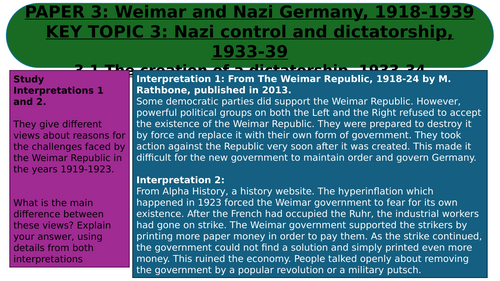 EDEXCEL GCSE HISTORY WEIMAR AND NAZI GERMANY KEY TOPIC 3: NAZI CONTROL ...