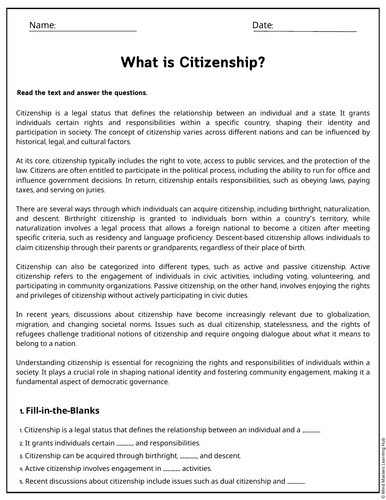 What is Citizenship Reading Comprehension Passages & Questions ...