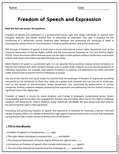 Freedom of Speech and Expression Reading Comprehension Passages ...