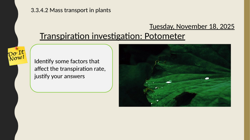 AQA A-Level New specification -3.3.4.2 Mass transport in Plants ...