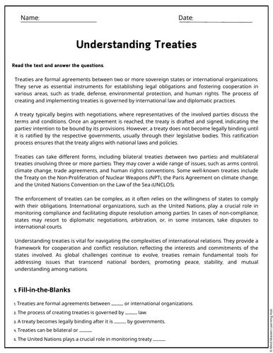 Understanding Treaties Reading Comprehension Passages & Questions ...