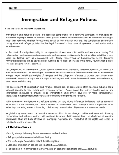 Immigration and Refugee Policies Reading Comprehension Passages ...