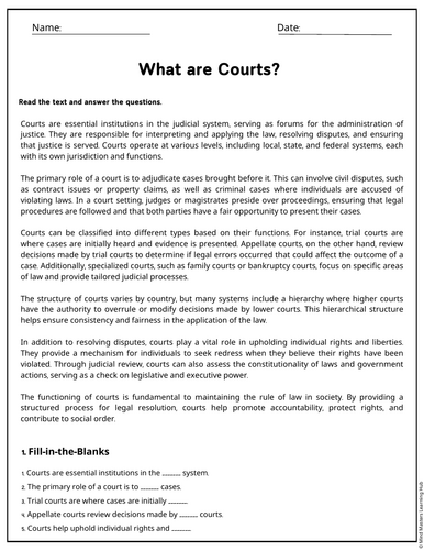What are Courts? Reading Comprehension Passages & Questions Worksheets ...