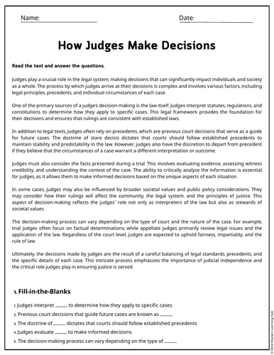 How Judges Make Decisions Reading Comprehension Passages & Questions ...