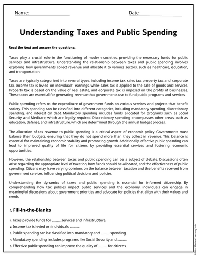 Understanding Taxes and Public Spending Reading Comprehension Passages ...