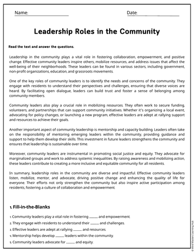 Leadership Roles in the Community Reading Comprehension Passages ...