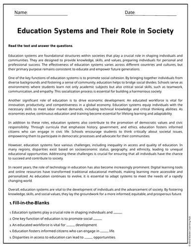 Education Systems and Their Role in Society Reading Comprehension ...