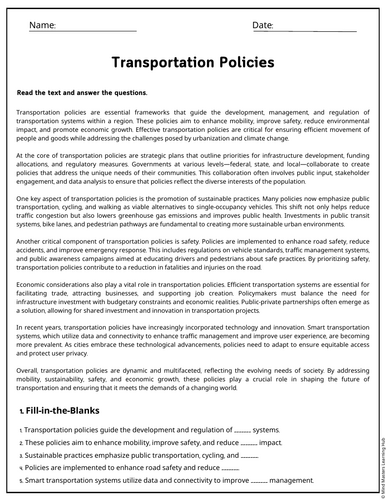Transportation Policies Reading Comprehension Passages & Questions ...