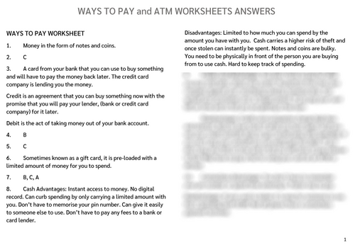 Personal Finance: Ways to Pay and ATM Worksheets (UK) | Teaching Resources