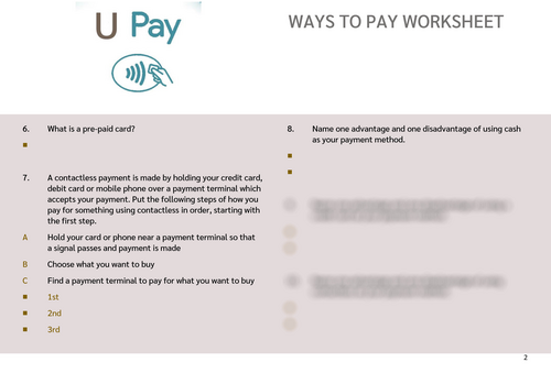 Personal Finance: Ways to Pay and ATM Worksheets (UK) | Teaching Resources