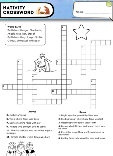 Nativity Crossword | Christmas Story | Word Bank and No Word Bank ...