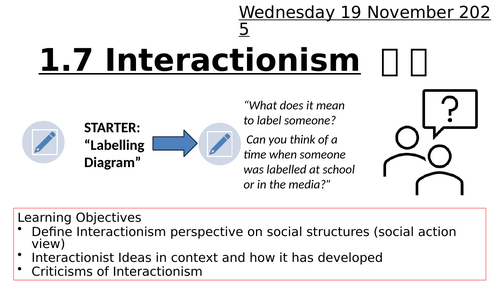 Intro to Interactionism -1.7 AQA GCSE Sociology | Teaching Resources
