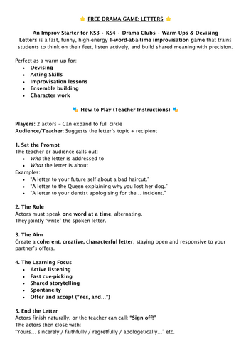 FREE Drama Game – LETTERS | Improv Warm-Up | KS3 & KS4 | One-Word-at-a-Time Improvisation ...