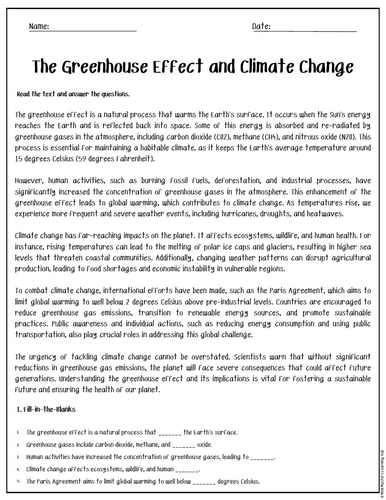 The Greenhouse Effect and Climate Change Reading Comprehension Passages ...