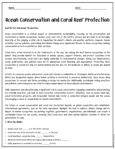 Ocean Conservation and Coral Reef Protection Reading Comprehension ...