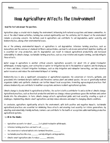 How Agriculture Affects the Environment Reading Comprehension Passages ...