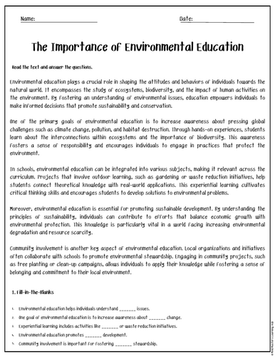 The Importance of Environmental Education Reading Comprehension ...