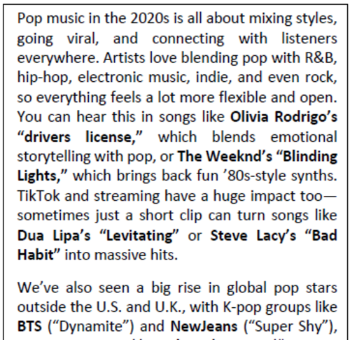 Pop Music (2020s onwards) Worksheet (Cover Lesson) | Teaching Resources