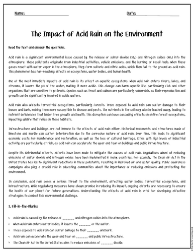 The Impact of Acid Rain on the Environment Reading Comprehension ...
