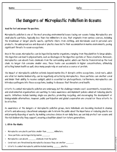 The Dangers of Microplastic Pollution in Oceans Reading Comprehension ...