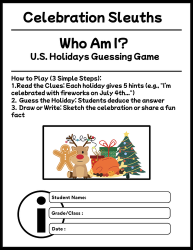 U.S. Holidays Guessing Game: "Celebration Sleuths" Interactive Activity ...