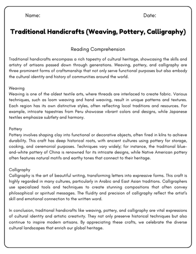 Traditional Handicrafts: Weaving, Pottery, and Calligraphy: Reading ...