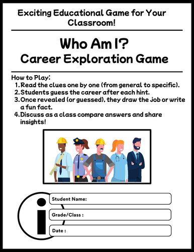 Career Exploration Game: "Who Am I?" Jobs & Occupations Activity ...