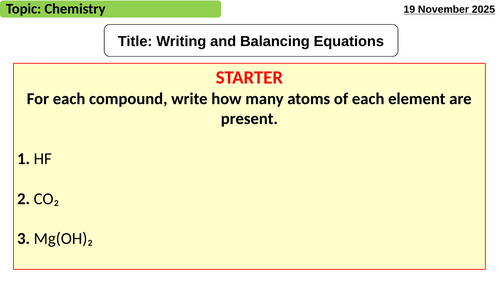 GCSE Writing and Balancing Chemical Equations | Teaching Resources