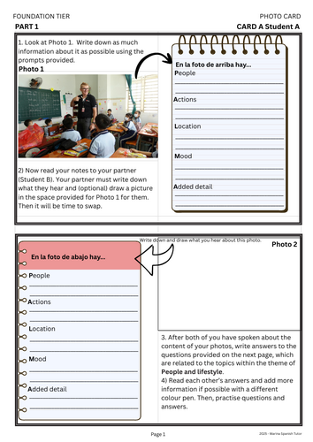 New GCSE Spanish Speaking - FREE SAMPLE - Photo cards and Worksheets ...