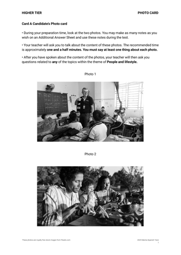 New GCSE Spanish Speaking - FREE SAMPLE - Photo cards and Worksheets ...