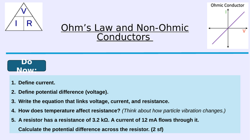 AQA P2 Electricity - Ohms Law and Non Ohmic Conductors | Teaching Resources