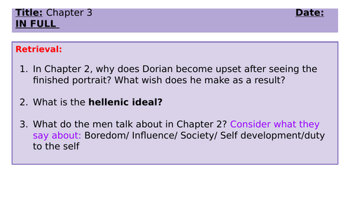 Oscar Wilde The Picture of Dorian Gray - Chapter 3 | Teaching Resources