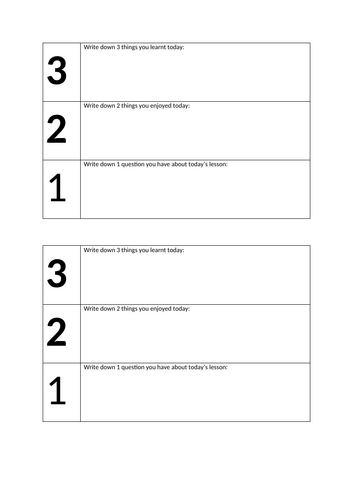 3–2–1 Exit Card – Quick, Effective Plenary for Any Lesson | Teaching ...
