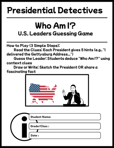 Presidential Detectives: "Who Am I?" U.S. Presidents Game | American ...
