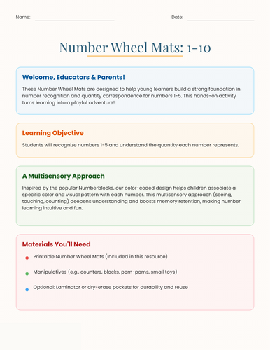Number Wheel Mats 1–10 | EYFS Counting Activities & Practice | Teaching ...