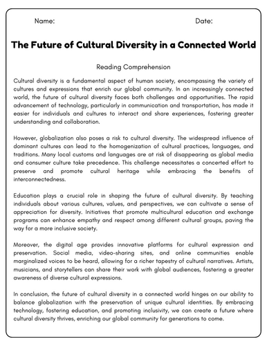 The Future of Cultural Diversity in a Connected World: Reading ...