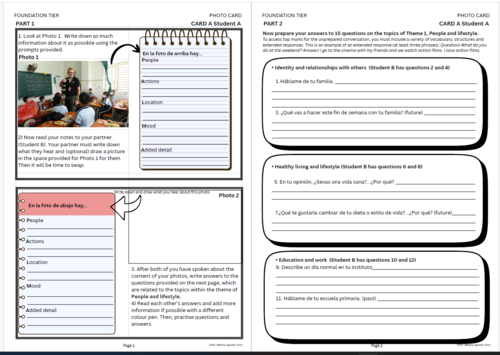 New GCSE Spanish Speaking - Photo cards and Worksheets FOUNDATION ...