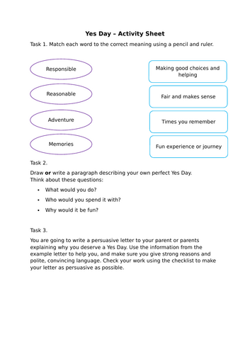 Yes Day! Persuasive Writing & Comprehension Pack (Year 3/4) | Teaching ...