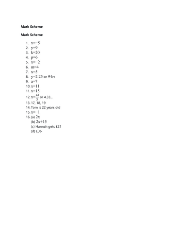 Edexcel GCSE Solving Linear Equations Test | Teaching Resources