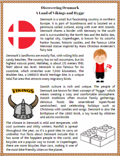 Denmark Reading Comprehension Pack: Vikings, Hygge & Geography Lessons ...