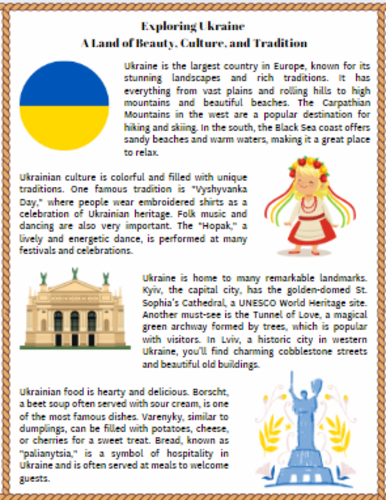 Ukraine Reading Comprehension Pack: Culture, Landmarks & Traditions ...