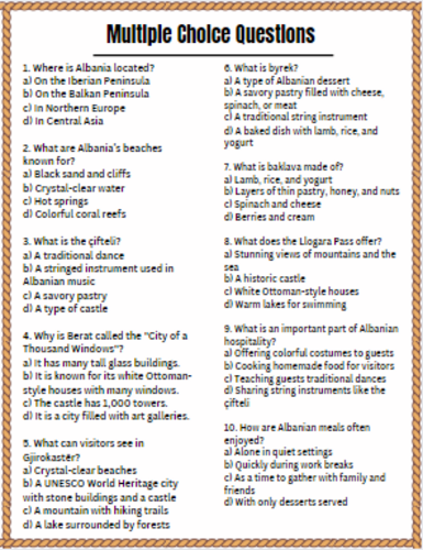 Albania Reading Comprehension Pack: Culture, Geography & Landmarks ...
